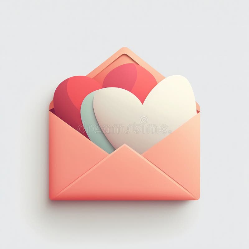 3D Render, Colorful Paper Hearts Inside the Envelope Stock Illustration ...