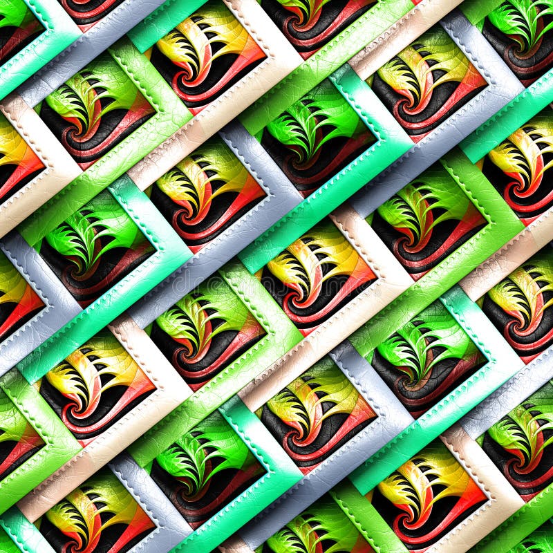 3D Render of Colorful Plastic Stamp Fractal Tile Stock Illustration ...