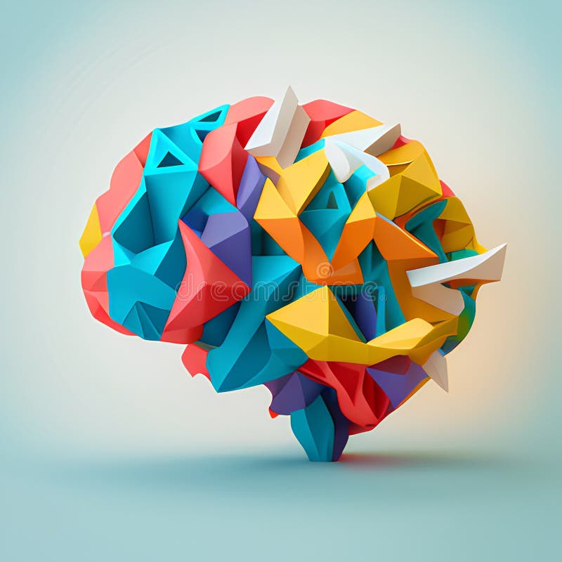 3d Render of Colorful Polygonal Human Brain with Paper Airplanes Stock ...