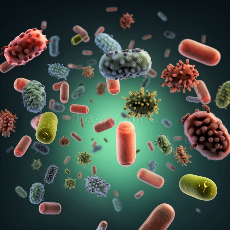 3D Render Colourful Biological Micro-organisms Bacteria Germs Viruses ...