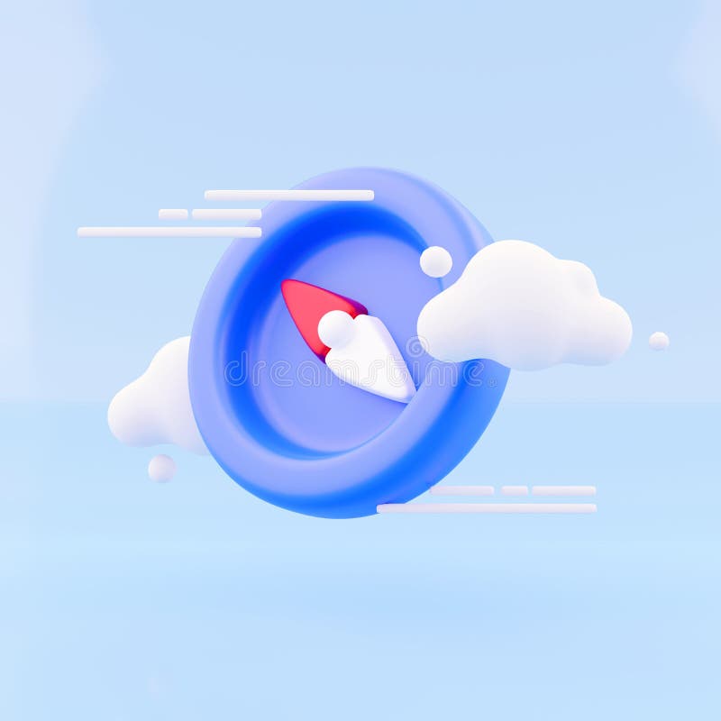 3D Render of a Compass with Cloud Isolated on Blue Background. 3d ...