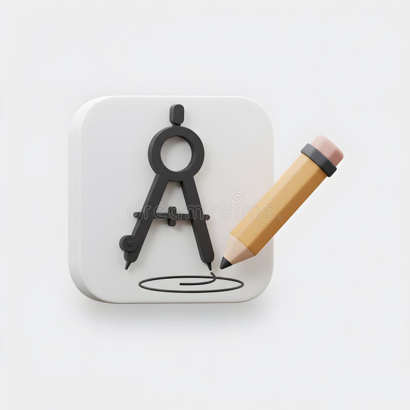 3D Render of Compass and Pencil Drawing Circle on App Icon Design ...