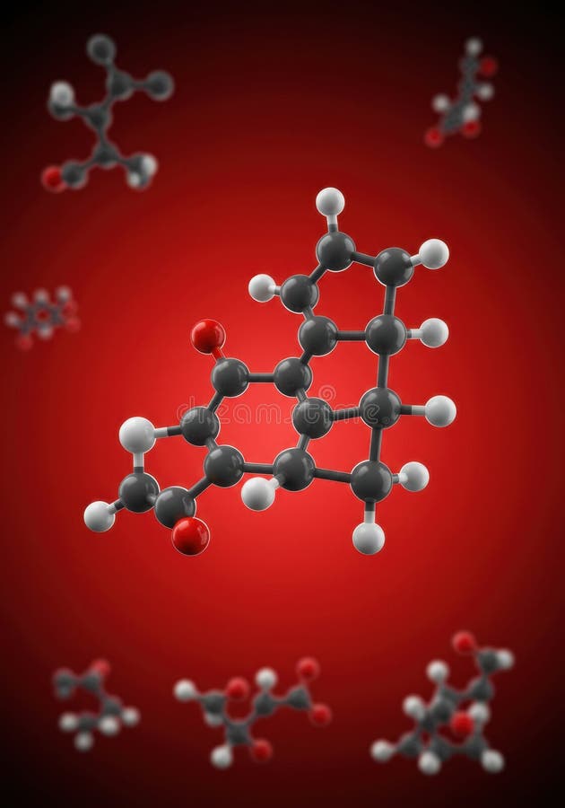 3D Render of Complex Molecule on Red Background Stock Illustration ...