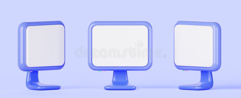 3d Render Computer Monitors Front and Side View. Mockup Desktop Pc with ...