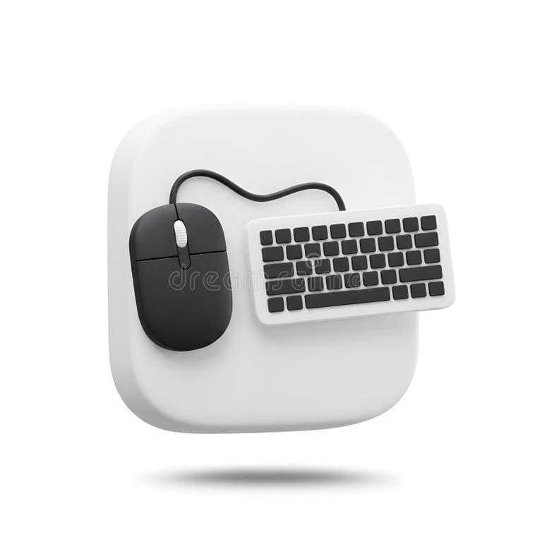 3D Render of Computer Mouse and Keyboard Icon on White Square ...