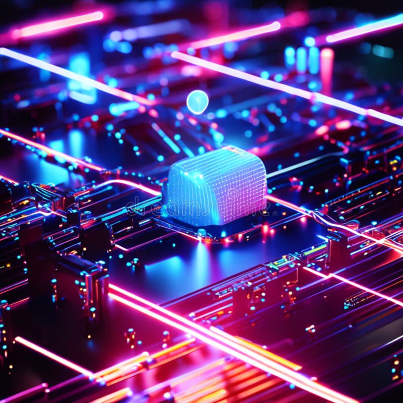 3d Render of a Computer Room with Neon Lights. Computer Room with ...