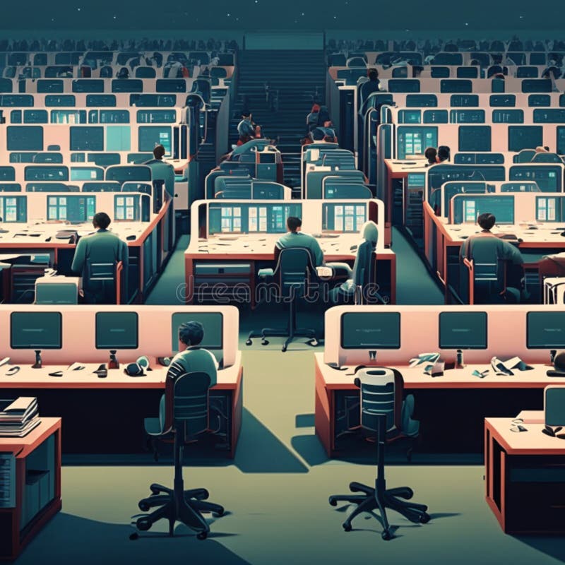 3D Render of a Computer Room with Tables and Chairs, 3d Illustration ... 3D Render of a Computer Room with Tables and Chairs, 3d Illustration ...
