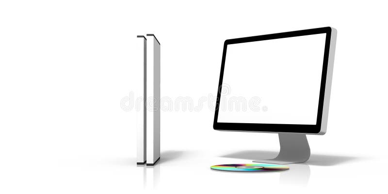 3d Render of Computer Screen with Software Boxes, on White Background ...