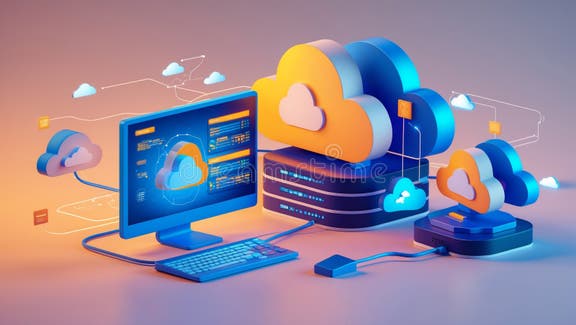 3D Render of a Computer System with Server and Desktop Stock ...