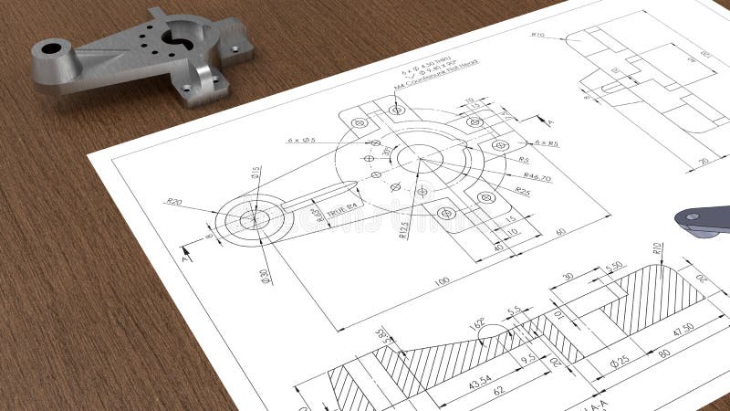 3D Rendering - 2D Drawing and Final Part Stock Illustration ...