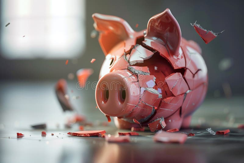 3D Render of a Conceptual Visualization of a Broken Piggy Bank Stock ...