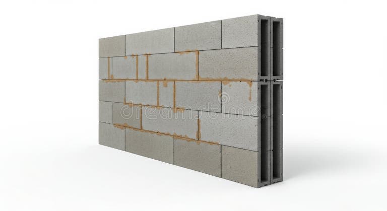 3D Render of Concrete Block Wall Construction with Reinforcing Columns ...