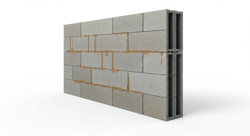 3D Render of Concrete Block Wall Construction with Reinforcing Columns ...