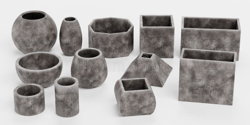 3D Render of Concrete Pots stock illustration. Illustration of design ...