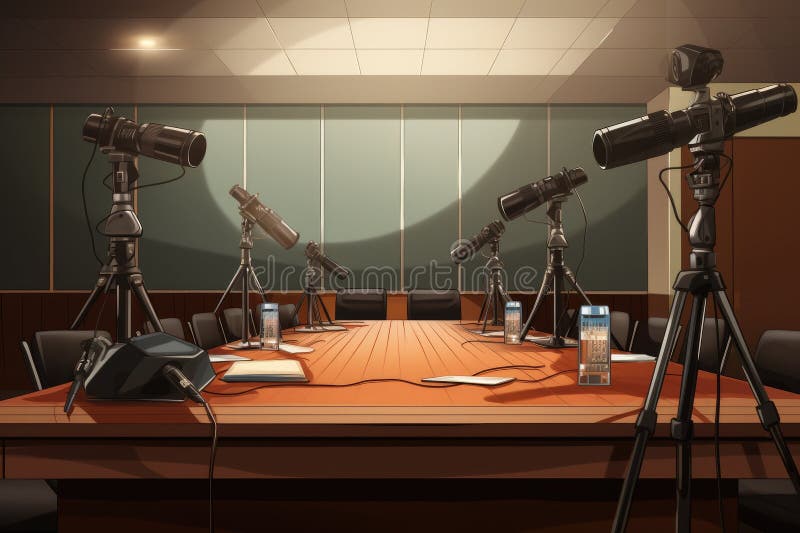 3D Render of a Conference Room with Microphones and a Conference Table ...