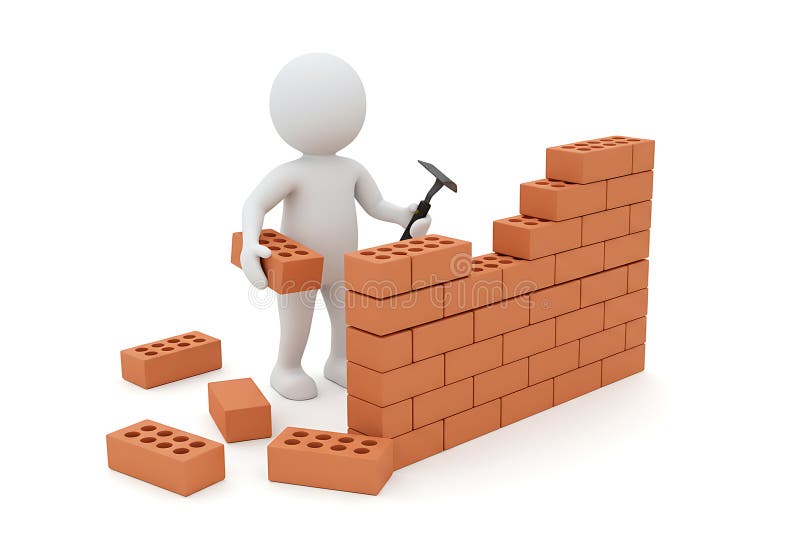 3D Render of a Construction Worker Building a Brick Wall: a Visual ...