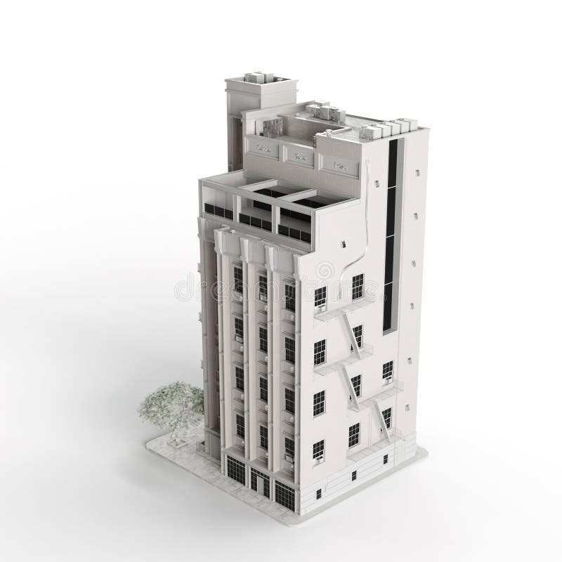 3D Render of a Gray Modern Building Isolated on the White Background ...