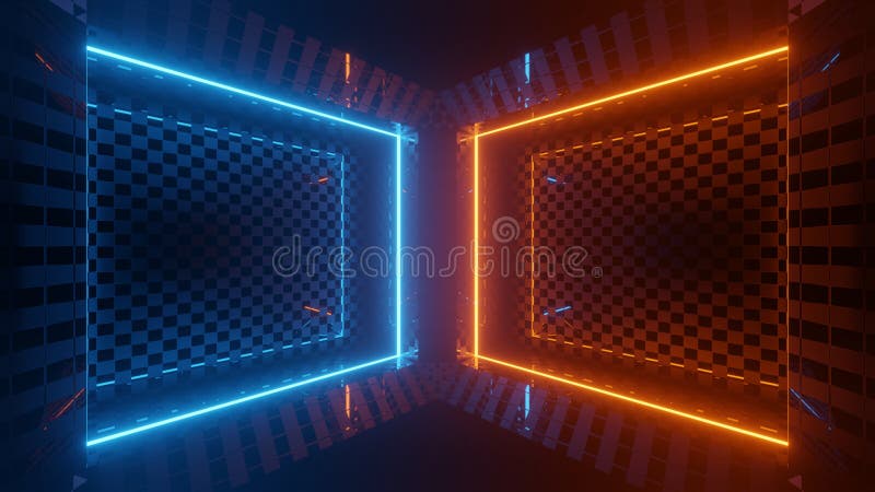3d Render Corner with Red and Blue Neon Lights Stock Illustration ...