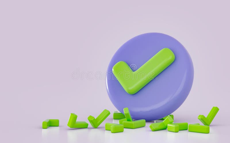 3d Render Correct Right Checkmark Icon Background Stock Illustration ...