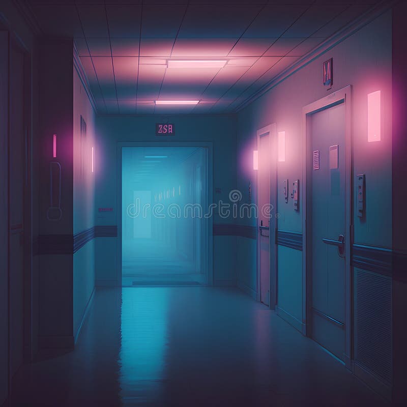 Interior of a Hospital Corridor with Doors and Windows, 3d Render Stock ...