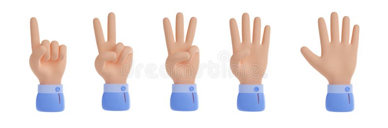 3d Render, Count Fingers, Set of Hands Counting Stock Illustration ...