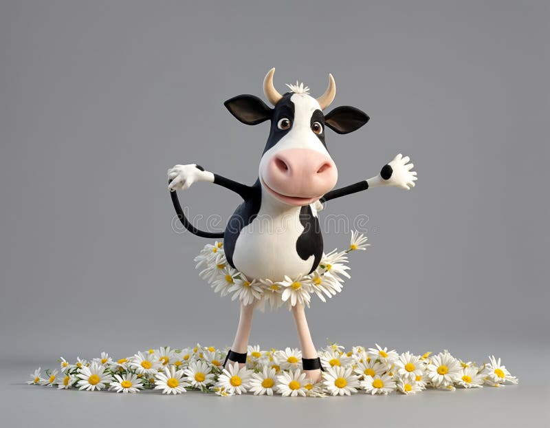 3d Render of a Cow is Dancing on a Daisy Dressed in a Ballet of ...