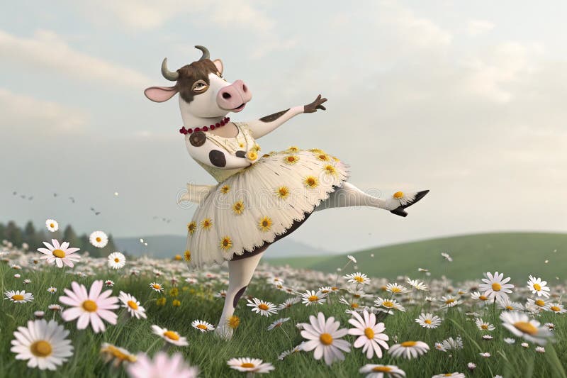 3d Render of a Cow is Dancing on a Daisy Dressed in a Ballet of ...