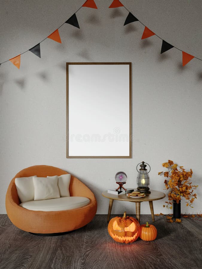 Cozy Halloween Corner with Jack-O-Lantern and Festive Decor 3D Render ...