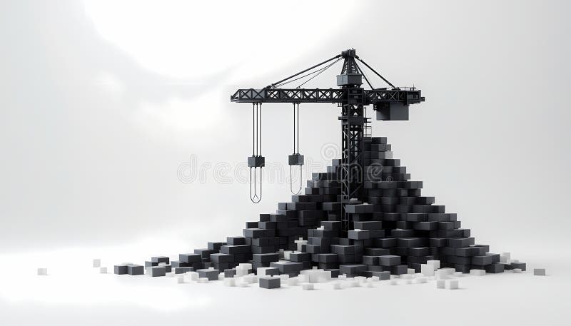 3D Render of a Crane and Building Blocks Stock Illustration ...