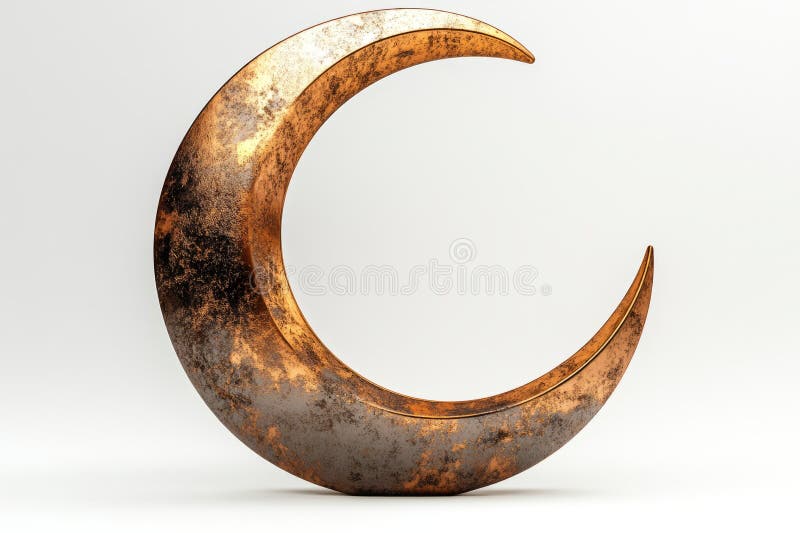 A 3D Render of a Crescent Moon Sculpture with a Rustic, Metallic ...