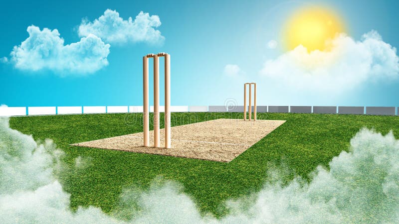 3D Render of a Cricket Field Under a Blue Sunny Sky Stock Illustration ...