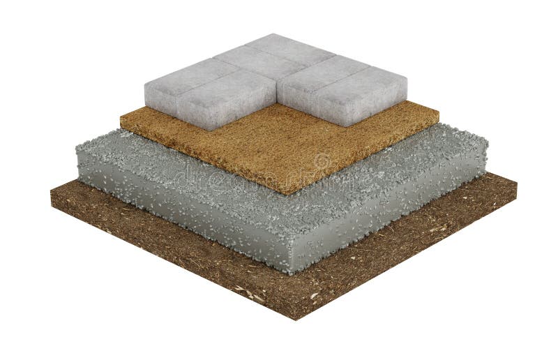 Cross Section of Lock Paving, Ground, Concrete, Sand. Isolated on White ...