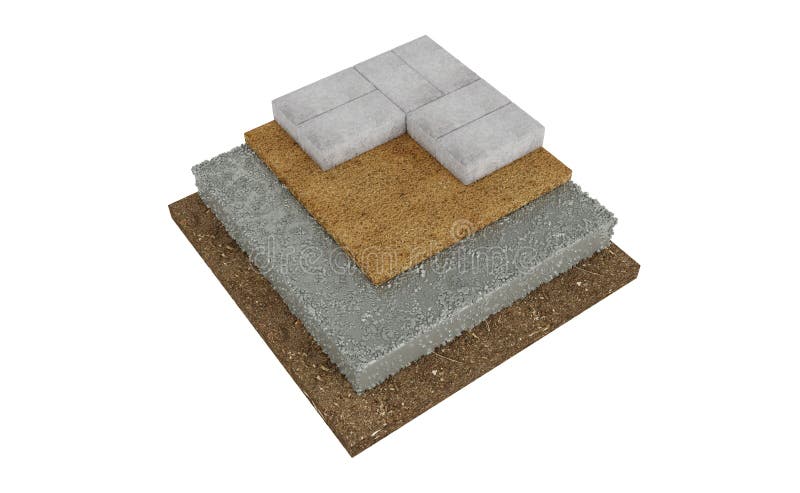 Cross Section of Lock Paving, Ground, Concrete, Sand. Isolated on White ...