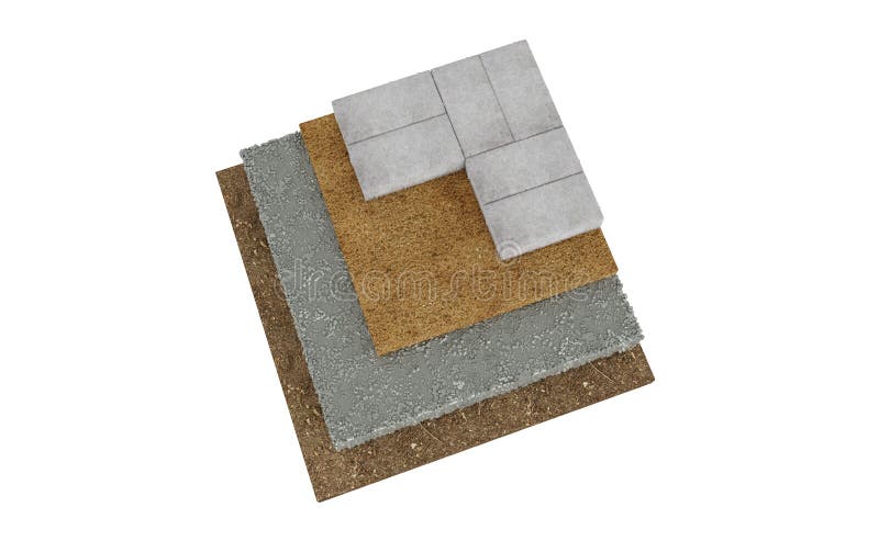 Cross Section of Lock Paving, Ground, Concrete, Sand. Isolated on White ...