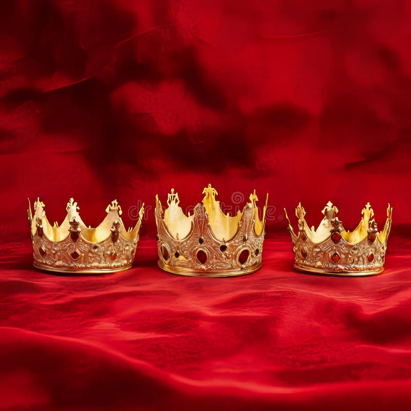 3d Render of Crowns on Red Background with Copy Space. Stock ...