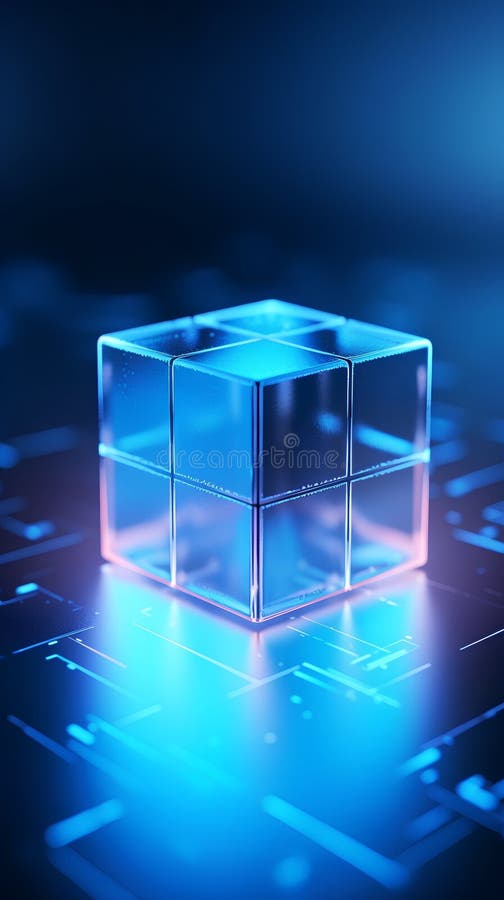 3d Render of Cube with Blue Light on Dark Blue Background. Stock ...