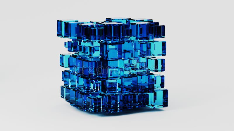 3D Render of Cube Created with Glass Cubes. Techno Futuristic Symbol ...