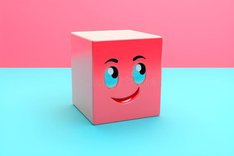 3d Render of Cube with Happy Face Isolated Over Blue and Pink ...