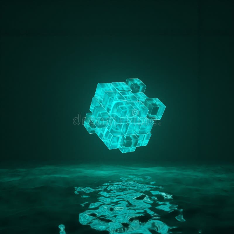 3d Render Cubes with Blue Glowing on Dark Background Stock Illustration ...