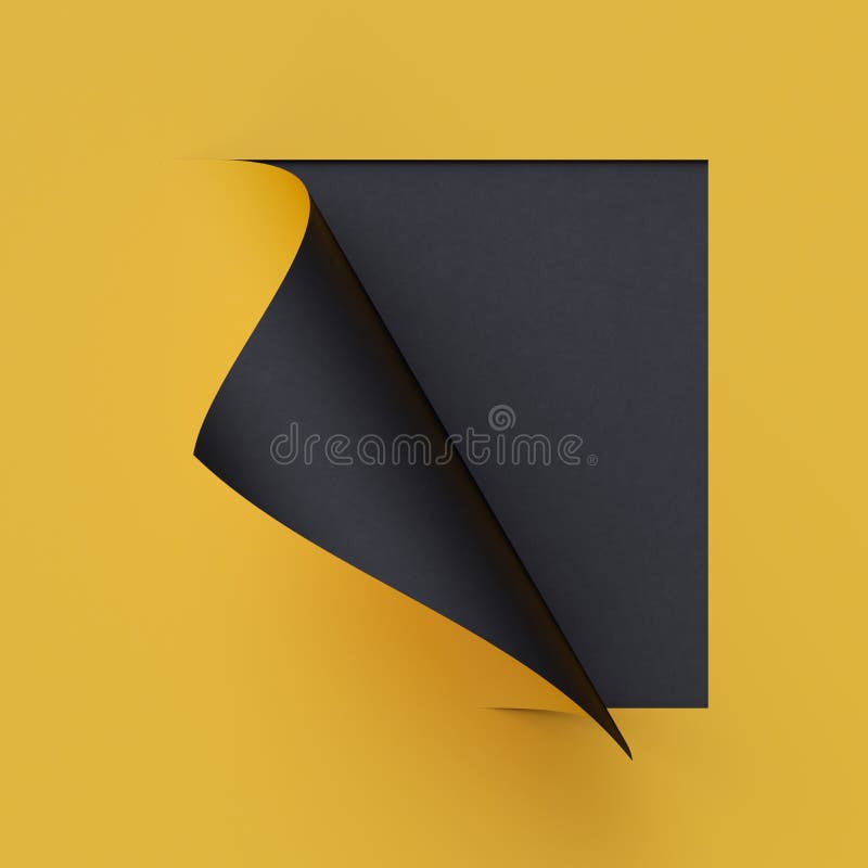 3d Render Yellow Note Paper. Blank Banner, Page Curl, Shadow, Design ...