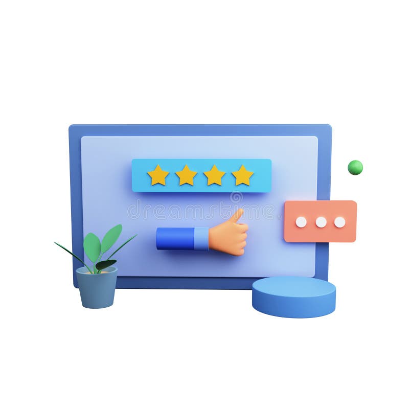 3D Render of Customer Review Rating in Display and Plant Pot on White ...