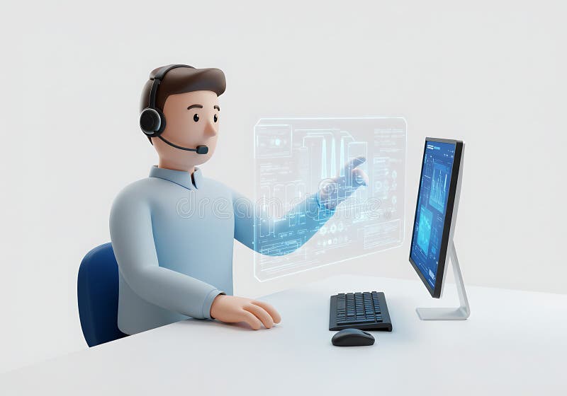 3D Render of a Customer Service Agent Using Futuristic Technology ...