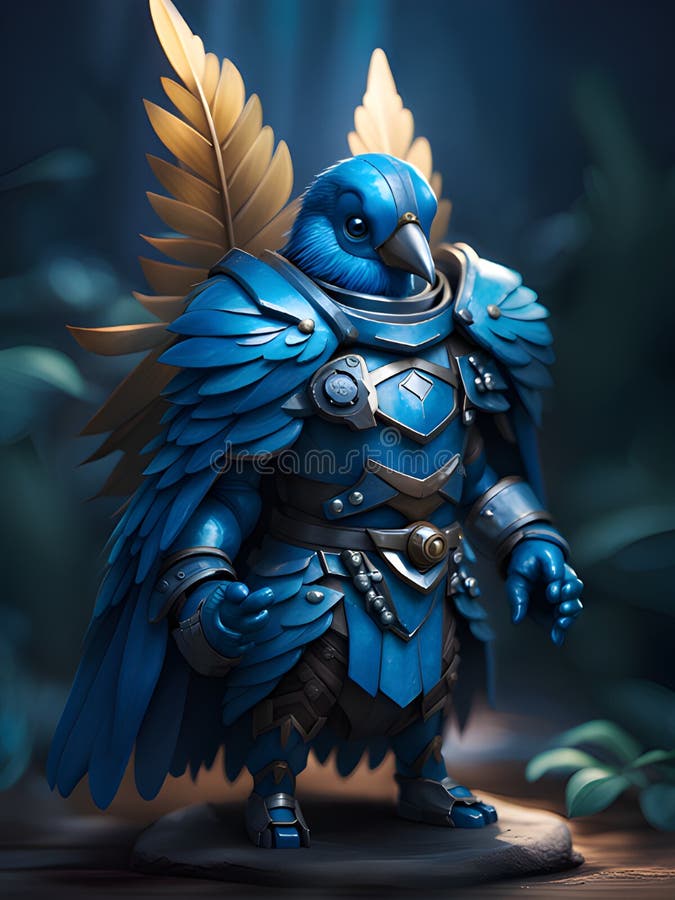 3d Render of Cute Blue Bird Warrior on Black Background Stock ...