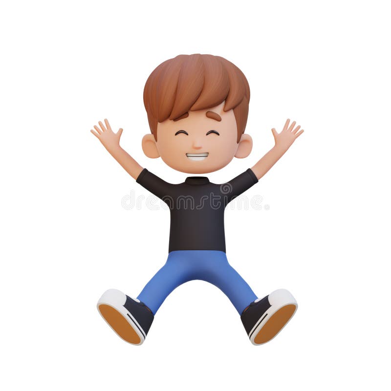 3D Cute Boy in Jumping Pose Stock Image - Illustration of avatar ...
