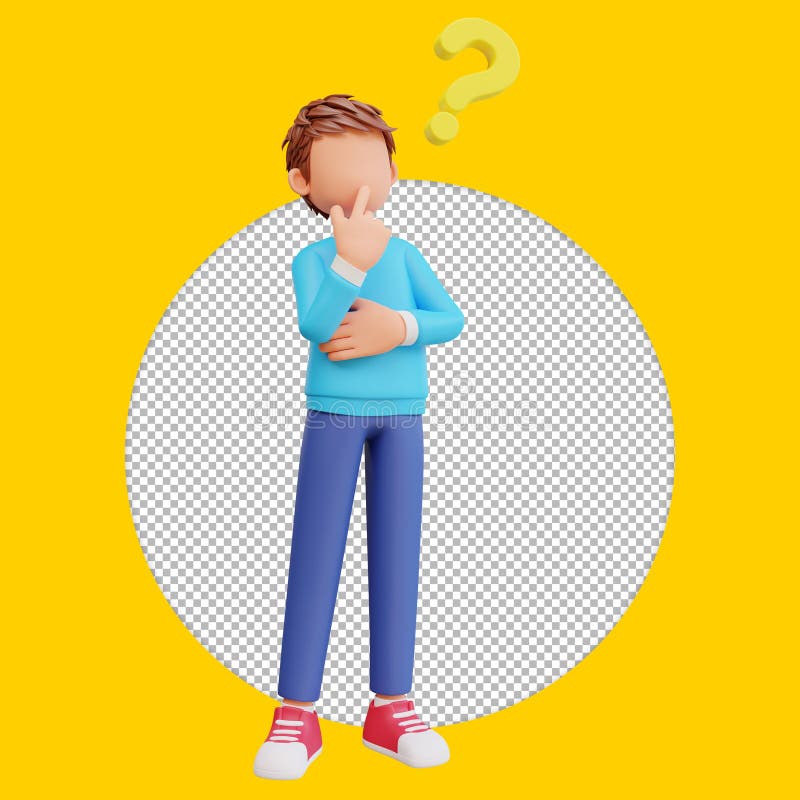 3d Render Cute Boy with Question Mark Stock Image - Illustration of ...