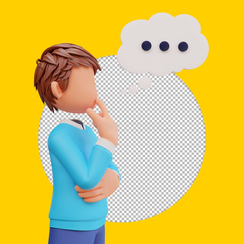 3d Render Cute Boy Thinking about Something Stock Photo - Illustration ...