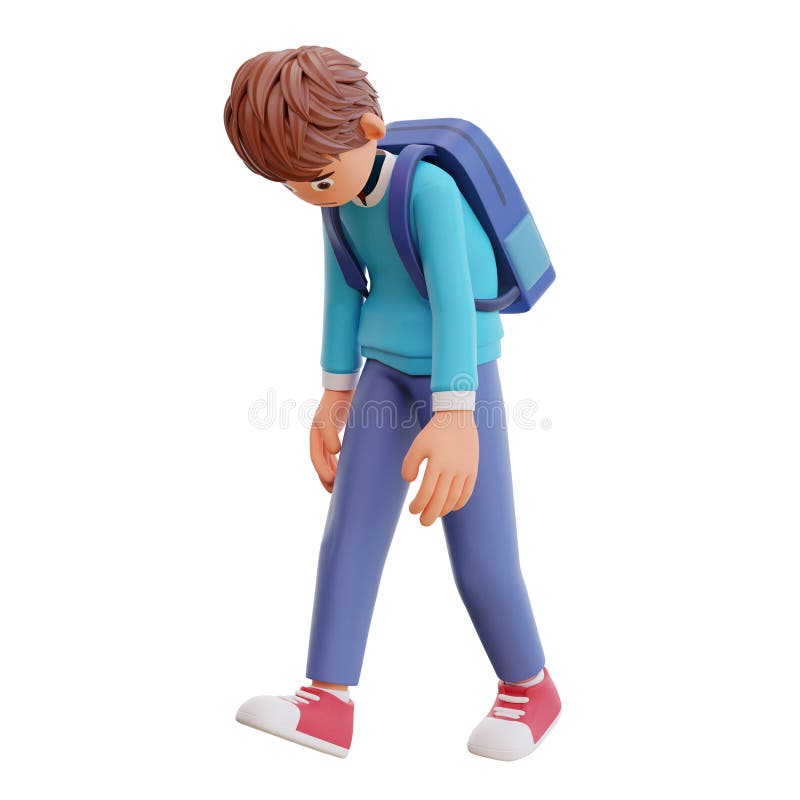 3d Render Cute Boy Walk Limp Stock Illustration - Illustration of ...