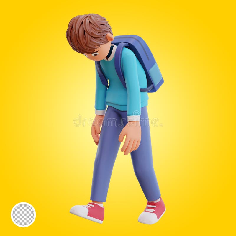 3d Illustration Cute Boy Walk Limp Stock Image - Illustration of limp ...
