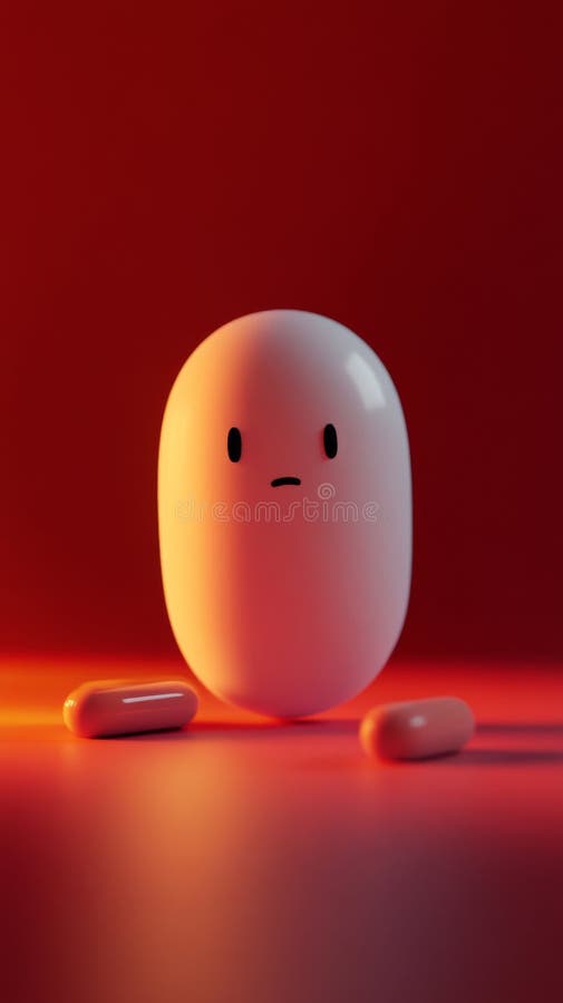3d Render of Cute Capsule Character on Red Background Stock ...