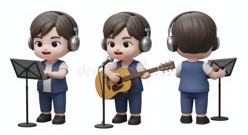 Adorable 3D Render of Chibi Korean Male Musician Playing Acoustic ...